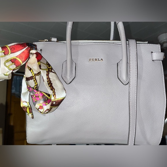 Furla | Bags | Furla Nwot Elegant Gray Satchel With Bag Scarf | Poshmark